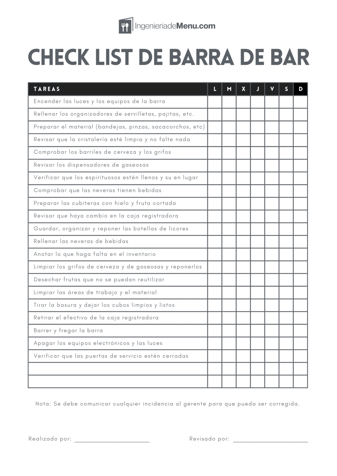 Checklist de Barra de Bar: Ejemplos y Plantilla Gratis