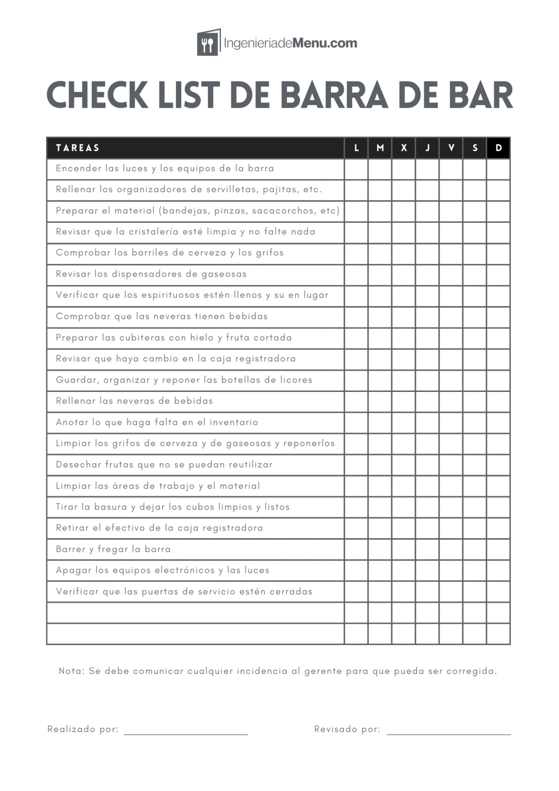 Checklist de Barra de Bar: Ejemplos y Plantilla Gratis