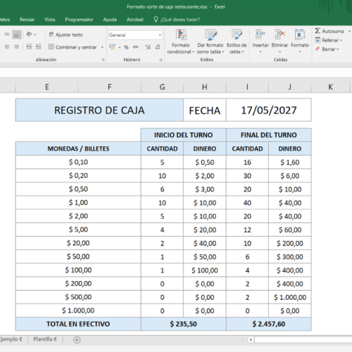Formato de corte de caja para restaurante [Descarga GRATIS]